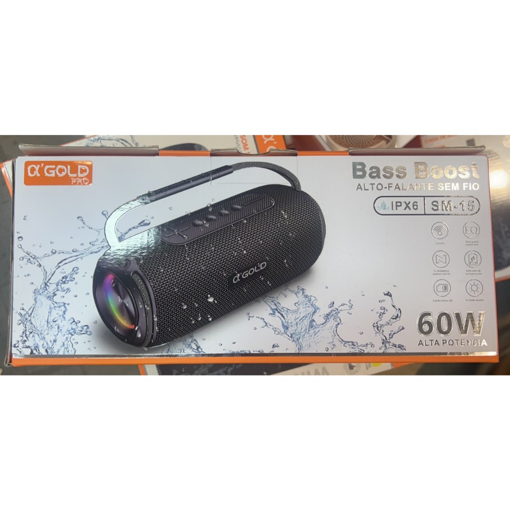 Caixa De Som 60W Bluetooth A Prova D'água Original A`Gold SM-15 IPX6 | Shopee Brasil