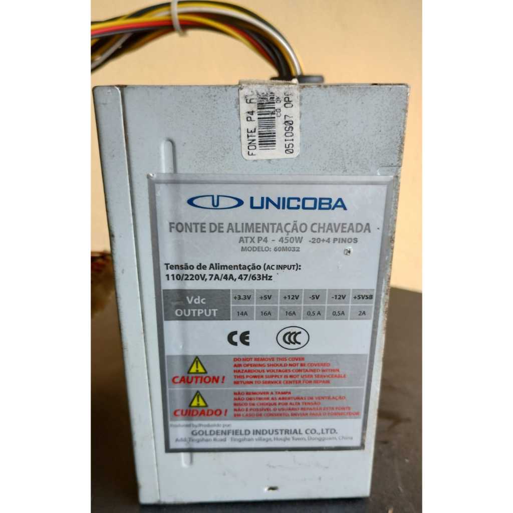 Fonte ATX Nominal Unicoba Modelo: 60M032 24PIN 220W Sata - Usada ...
