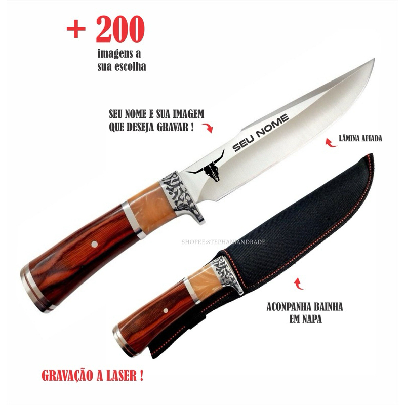 Faca Para Churrasco Cabo Artesanal Personalizada seu nome | Shopee Brasil