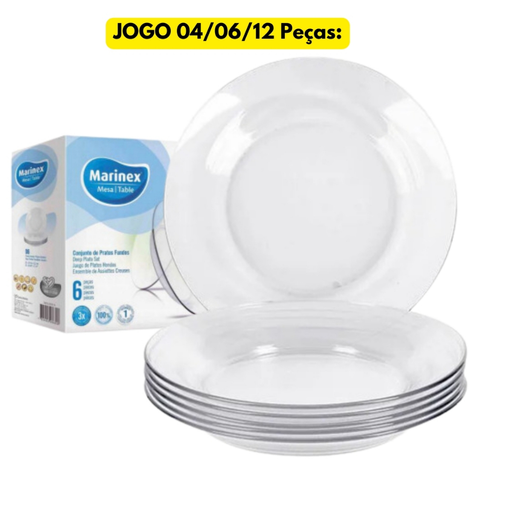 Jogo Kit 04 / 06 / 12 Un Pratos Fundo Transparente Duralex Astral Vidro Temperado Incolor ...