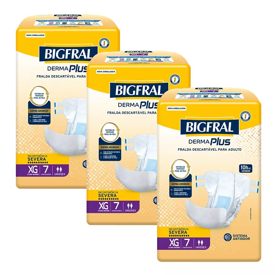 Kit 3 Pacotes Fraldas Bigfral Derma Plus Geriátrica Adulto P - M - G ...