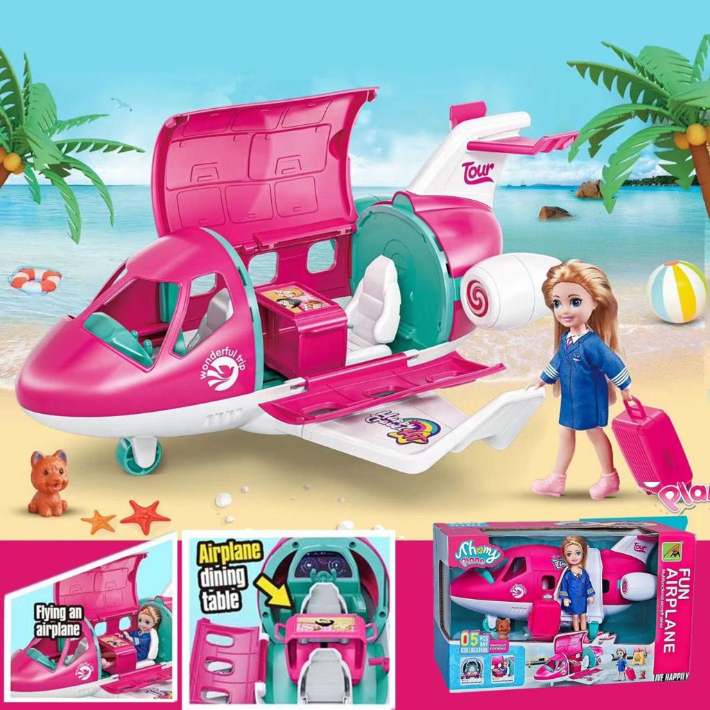 Boneca Viajante tipo Barbie com acessórios -aeronave +pet +mala LINDA ...