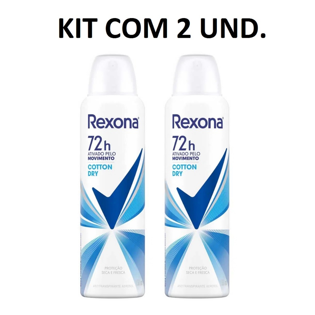 KIT COM 2 Desodorante Aerosol Rexona Cotton Dry Azul 150ml | Shopee Brasil