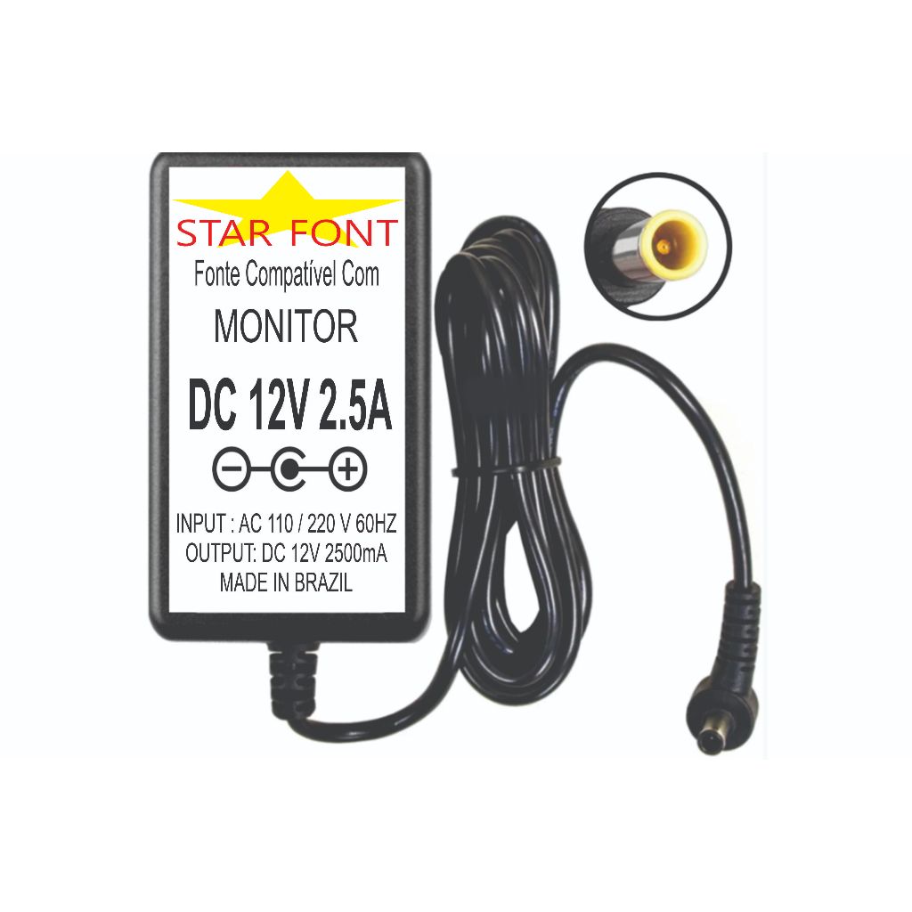 Fonte DC 12V 2.5A Para Monitor TV LG | Shopee Brasil