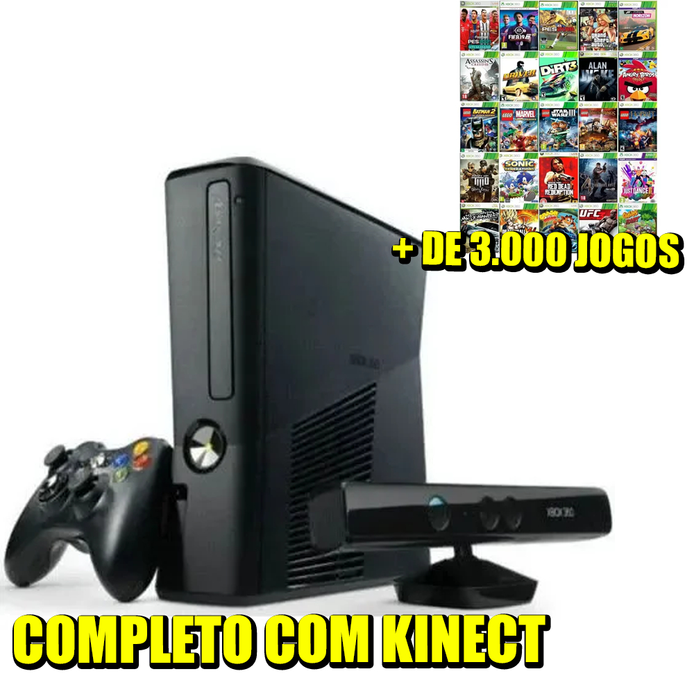 XBOX 360 Slim RGH HD 500GB COMPLETO COM KINECT LOTADO DE JOGOS | Shopee Brasil