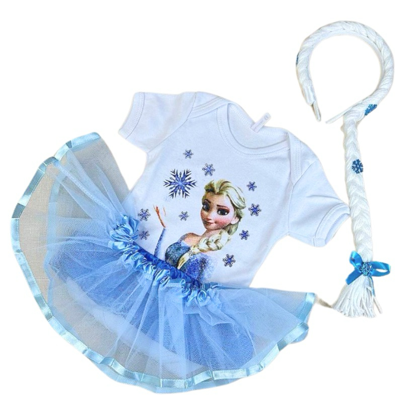 Body Bebê Temático Elza e Ana Frozen+Tiara+Tule+Laço (escolher variação ...