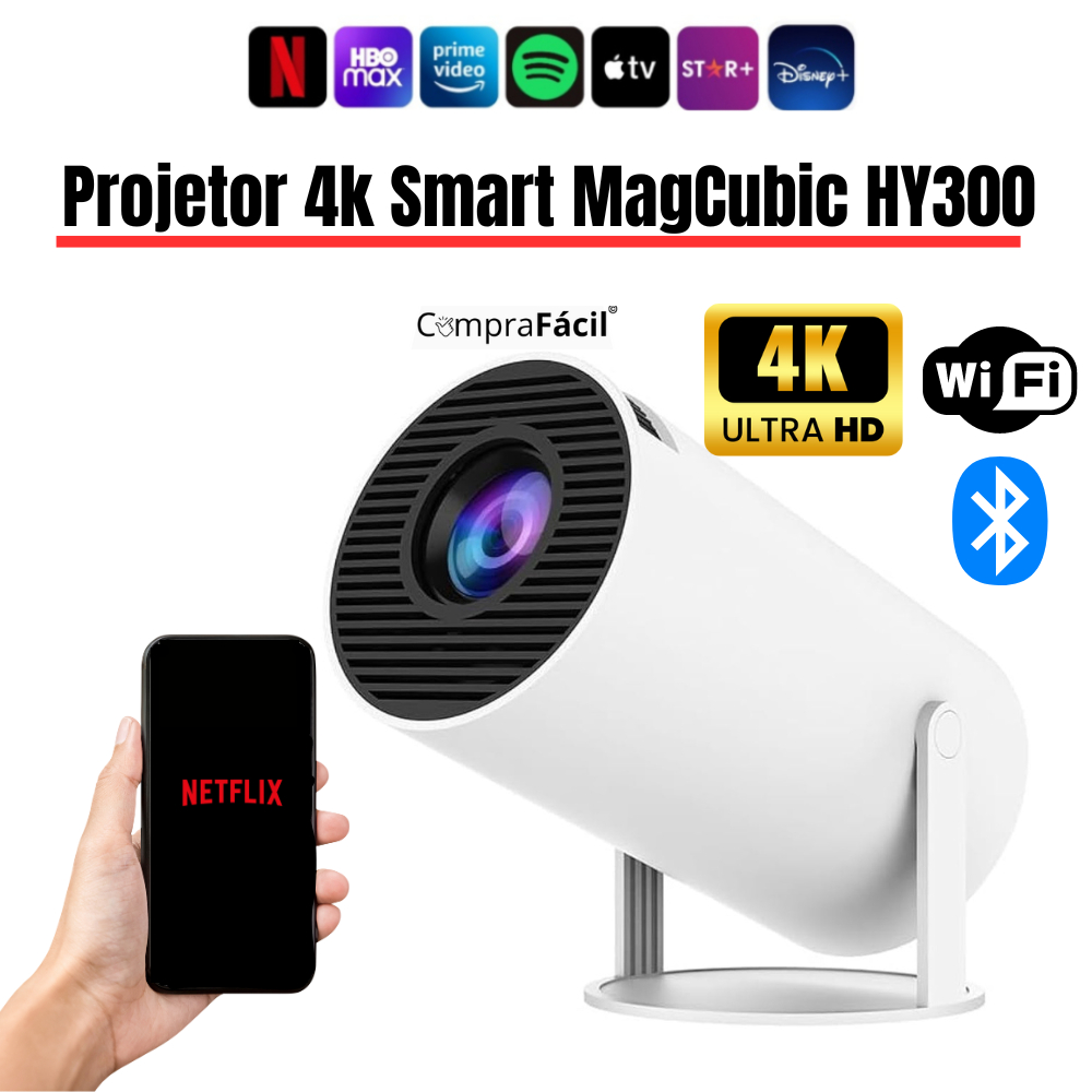 Projetor 4K HD 150 Polegadas Celular, Tv B0x, Xbox, PS, Pc, Wifi e ...