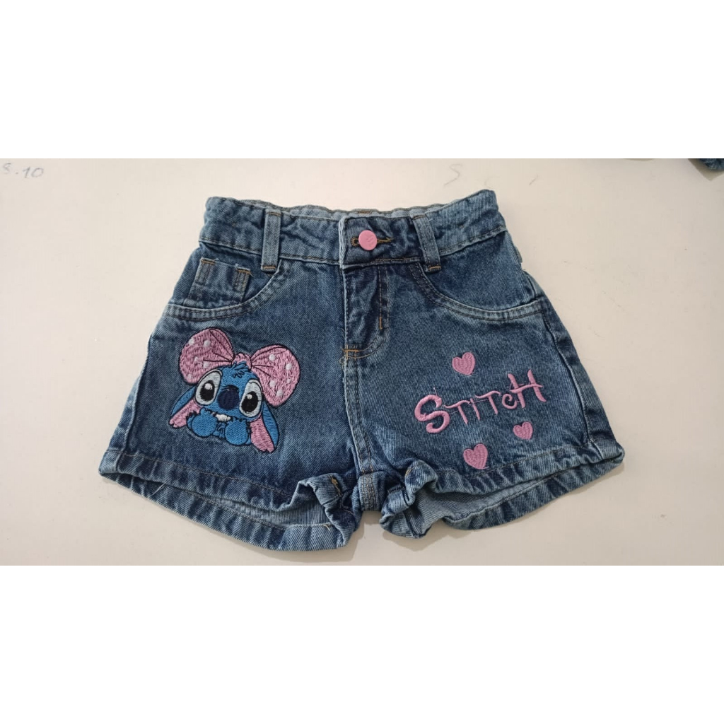 Short Jeans Moda Verão Blogueirinha Feminino Infantil Lilo Stitch ...