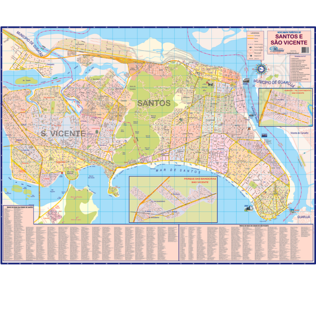 Mapa Santos e São Vicente - SP Politico Ruas Guia Poster Politico ...