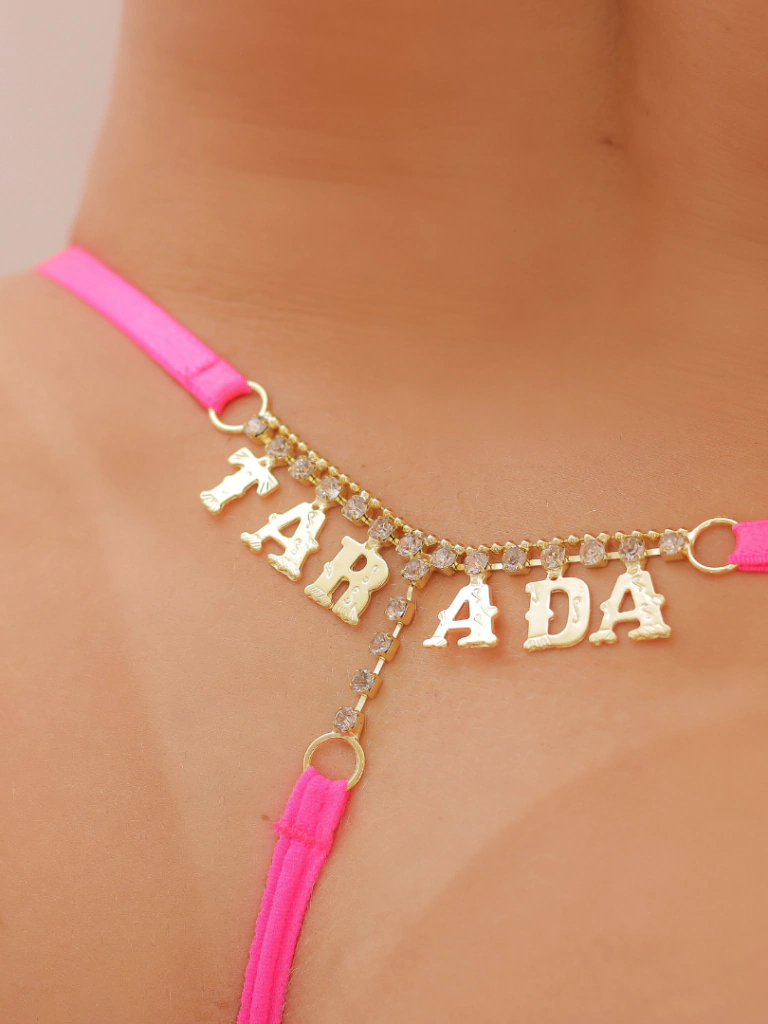 Calcinha Fio Dental Sexy Pingente Frase Palavra Com Regulagem Sensual