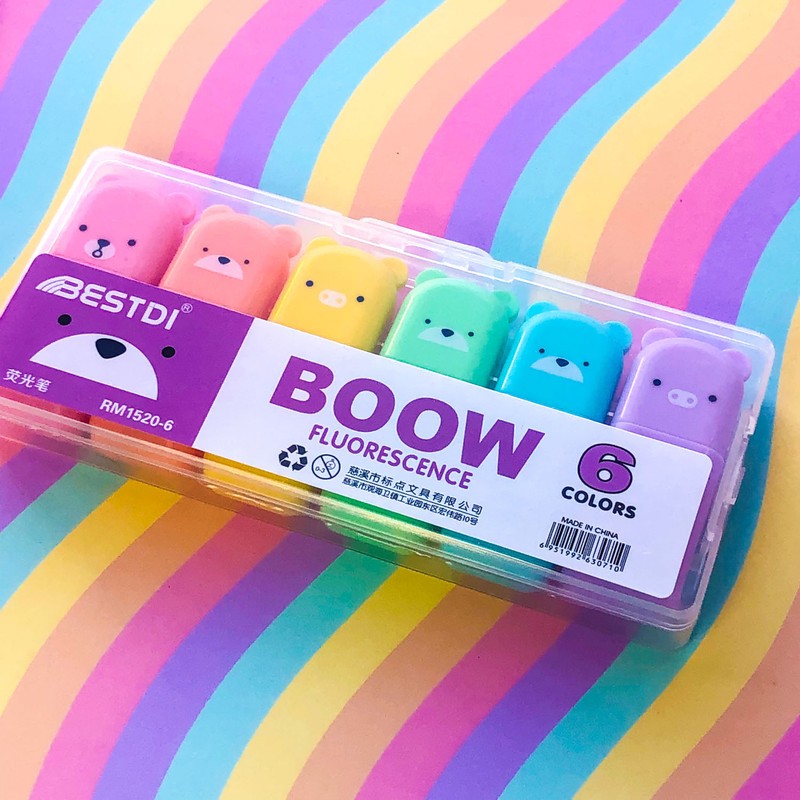 Kit Mini Marca Texto Urso Ursinho 6 Cores Estojo Com Texto Boow ...