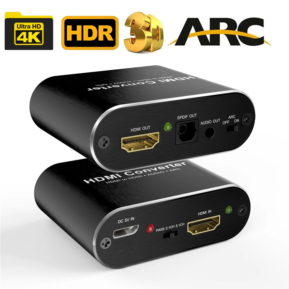 Extrator Conversor De Áudio Hdmi 2.0 4K 60Hz 5.1ch ARC Toslink Óptico Spdif P2 fone de ouvido ...