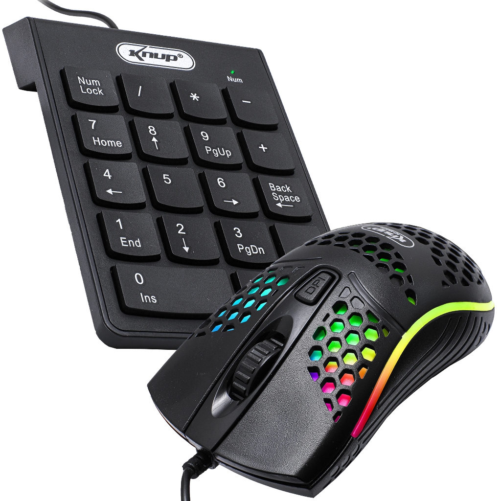 Teclado Numérico Num Pad Comptacto Mouse RGB Com Fio Gamer 1600DPI ...