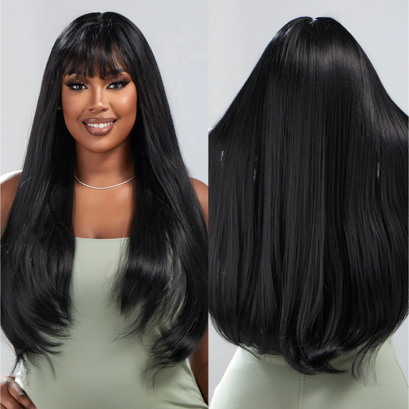 Peruca Lace Wig Lisa Com Franja Preta Fibra Organica Premium 65cm ...