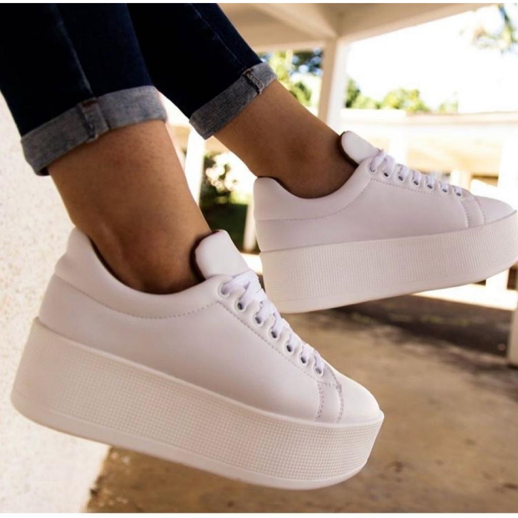 Tenis Feminino Plataforma Sapatenis Tendência Branco Sola Alta Fashion Blogueira | Shopee Brasil