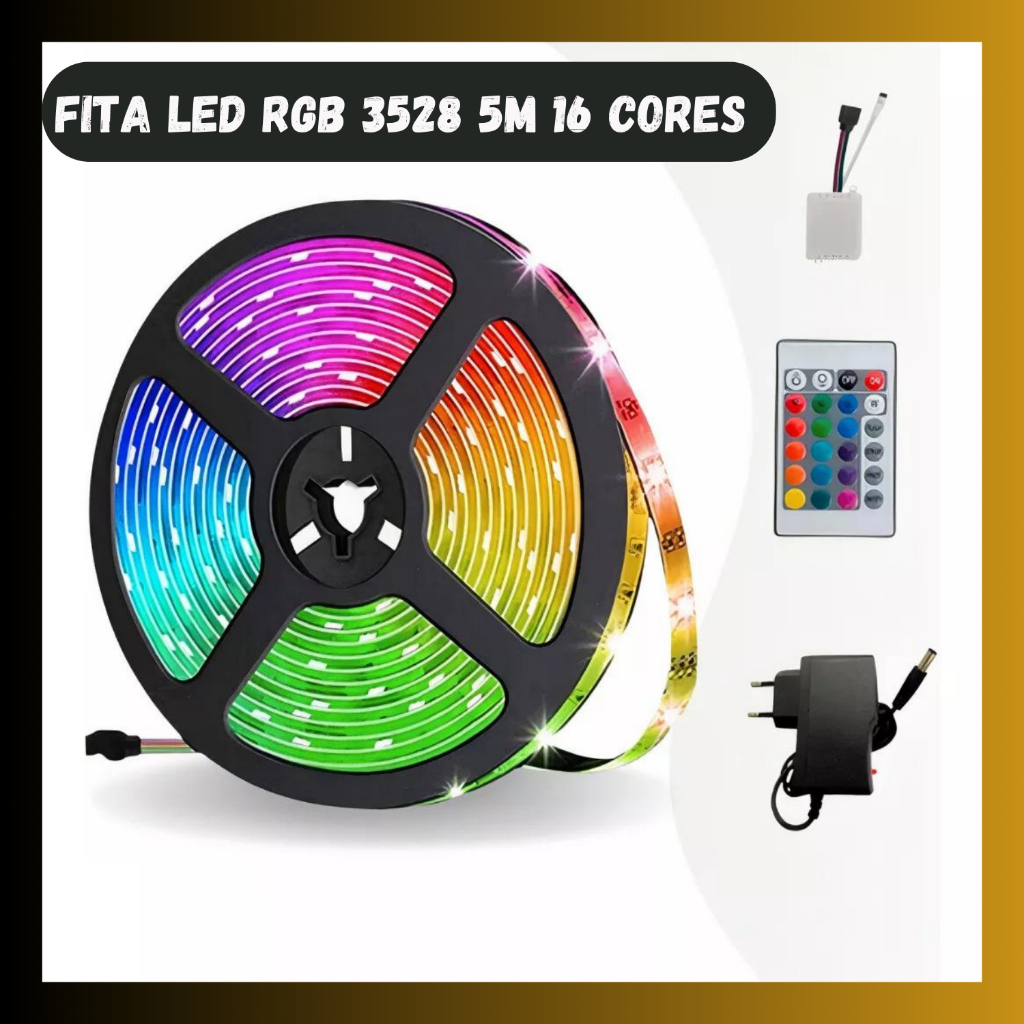 Fita Led 3528 Rgb Colorida 5mts 16 Cores | Shopee Brasil
