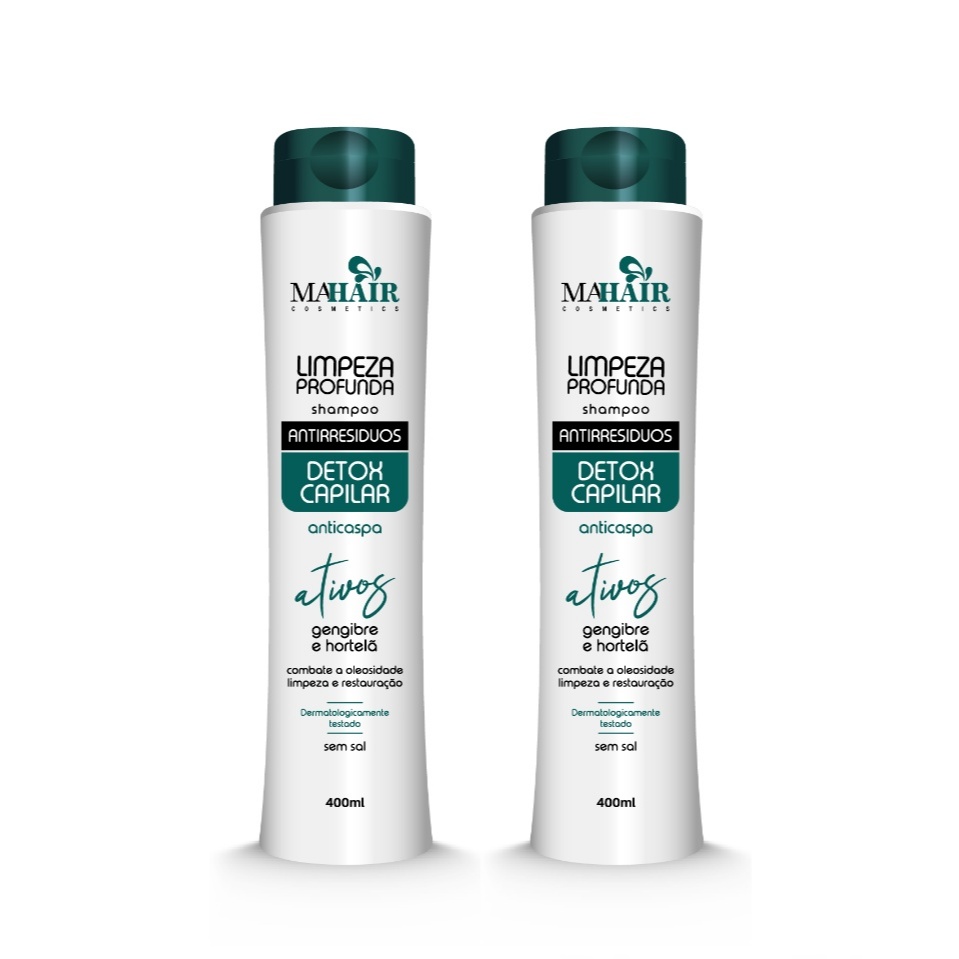 Kit 2 SHAMPOOS ANTI RESIDUOS Detox Limpeza Profunda Mahair 400ml ...