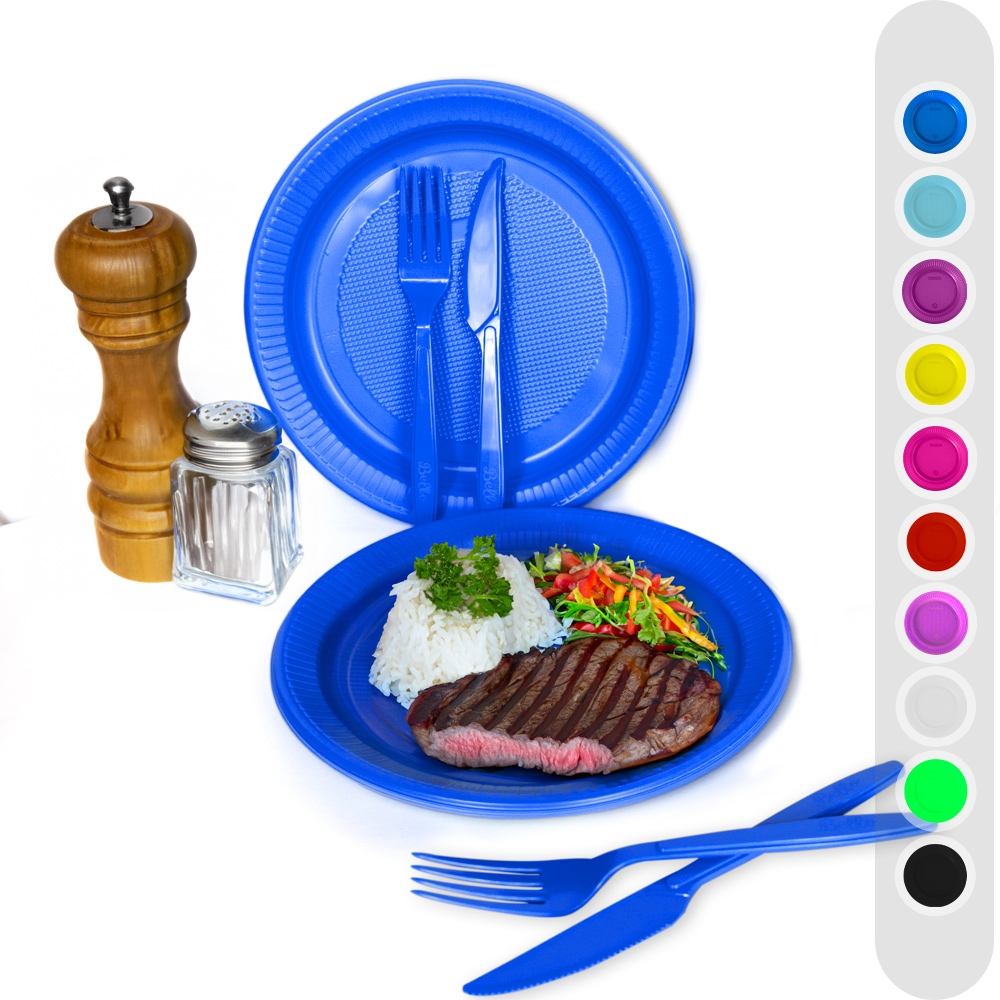 kit Descartáveis Churrasco Refeição Talher Prato Resistente Colorido ...