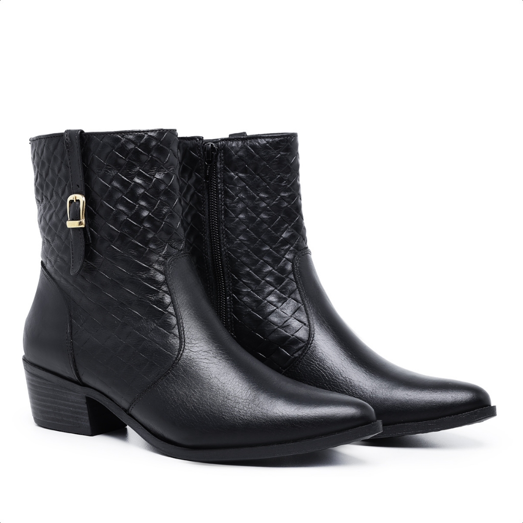 Bota Feminina da Moda Bico Fino Cano Médio Couro 100% Bovino | Shopee ...