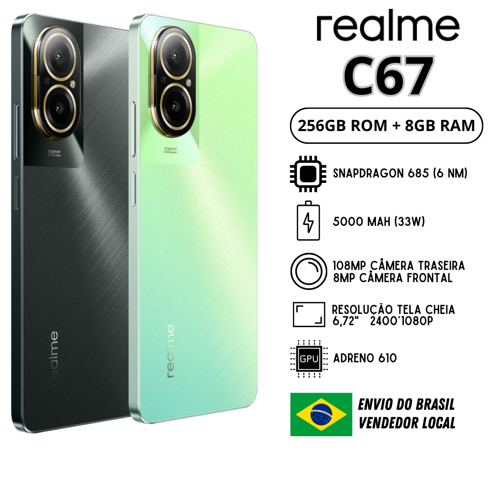 Celular Realme C67 256GB ROM / 8GB RAM |Envio do Brasil | Smartphone 4G , Processador Snapdragon ...