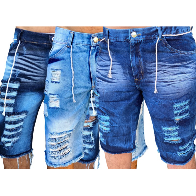 kit Bermudas Jeans Shorts Jens Masculino 3 Peças Bermuda Sarja Slim ...