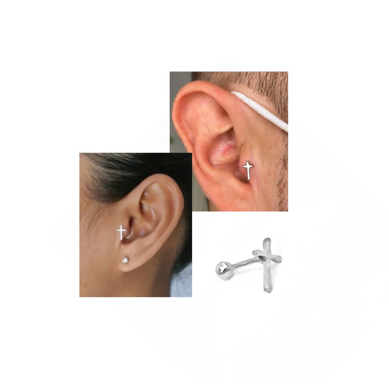 Piercing cruz em Aço Inox antialérgico para tragus/Helix | Shopee Brasil
