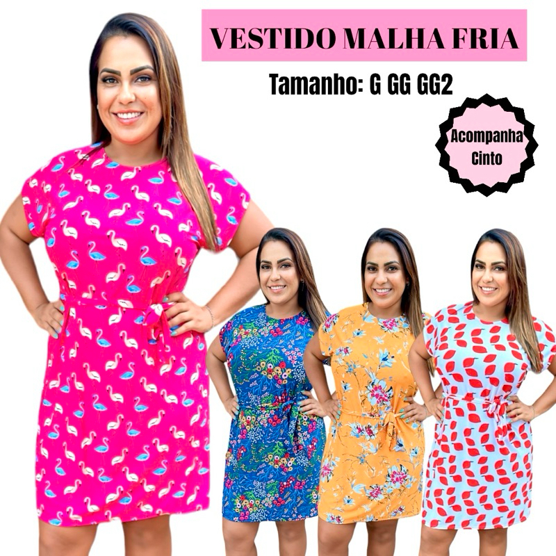 Vestido Feminino Soltinho de Malha Fria G GG G2 Moda Plus Size ...
