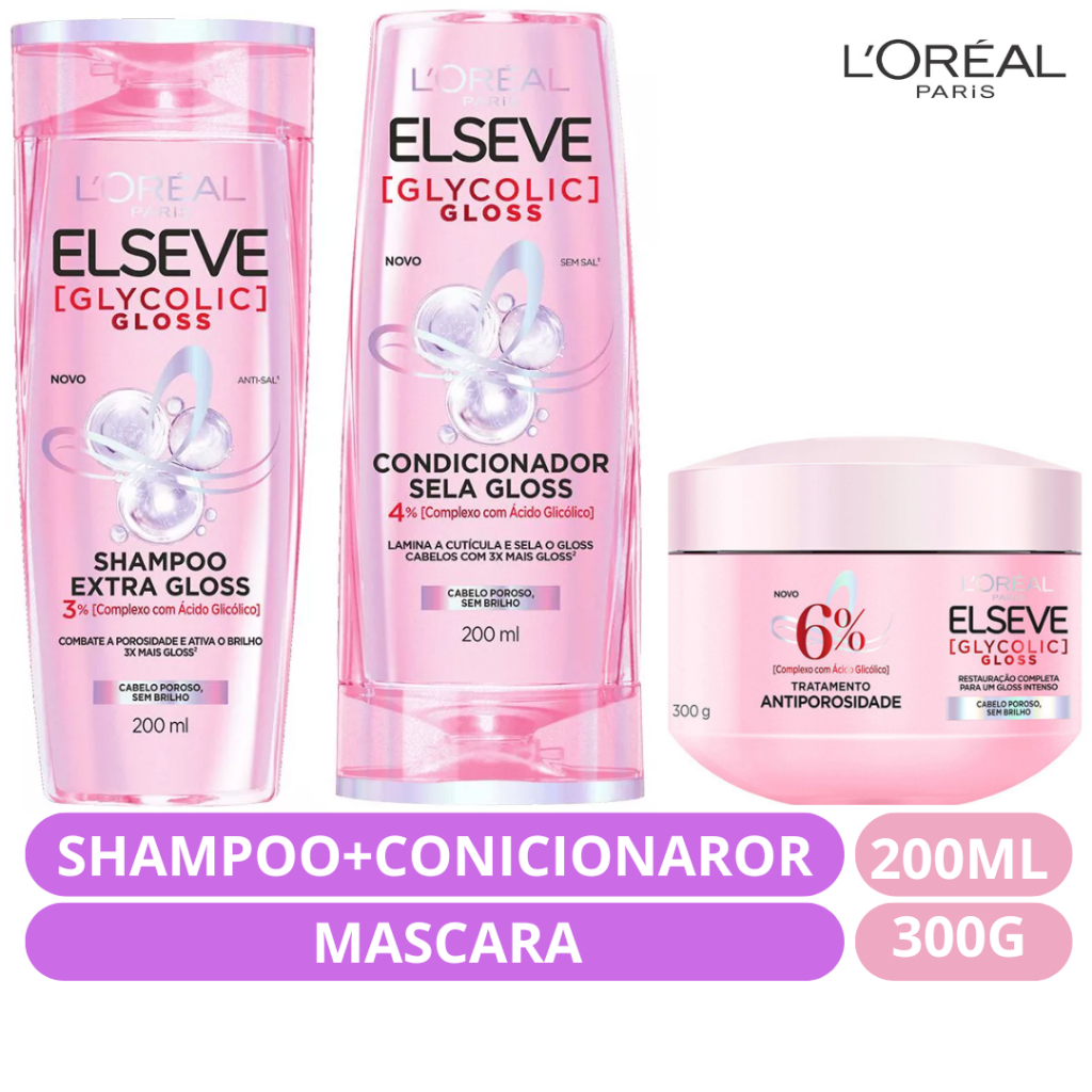 Kit Elseve Glycolic Gloss: Brilho Espelhado, Hidratação e Reconstrução ...