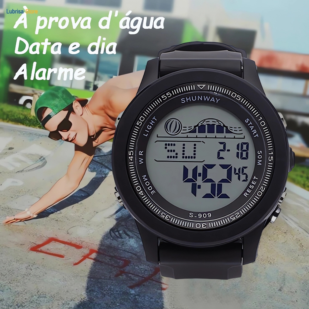 Relógio Digital A Prova D Água Eletrônico Original Multifuncional Masculino Esportivo Militar ...