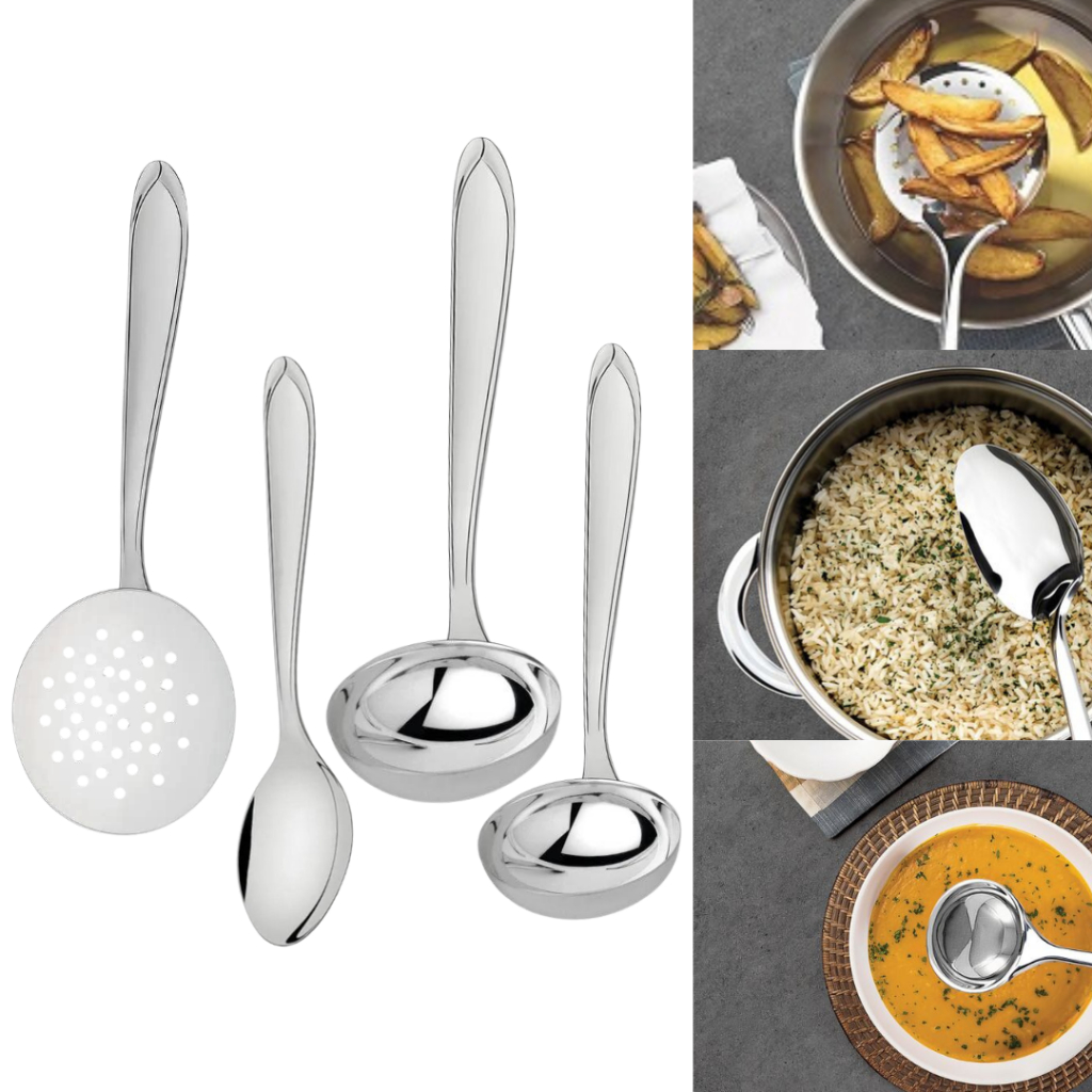 Utensílio Culinário em Inox Linha 410 Concha Espumadeira Colher Pegador ...