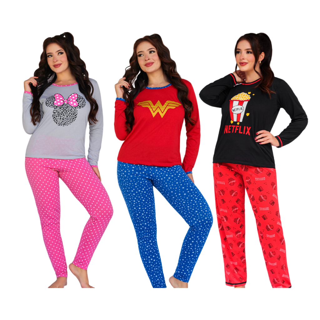 Pijama De Frio Feminino Longo Estampado Personagens Desenhos/ Pijama ... Pijama De Frio Feminino Longo Estampado Personagens Desenhos/ Pijama ...