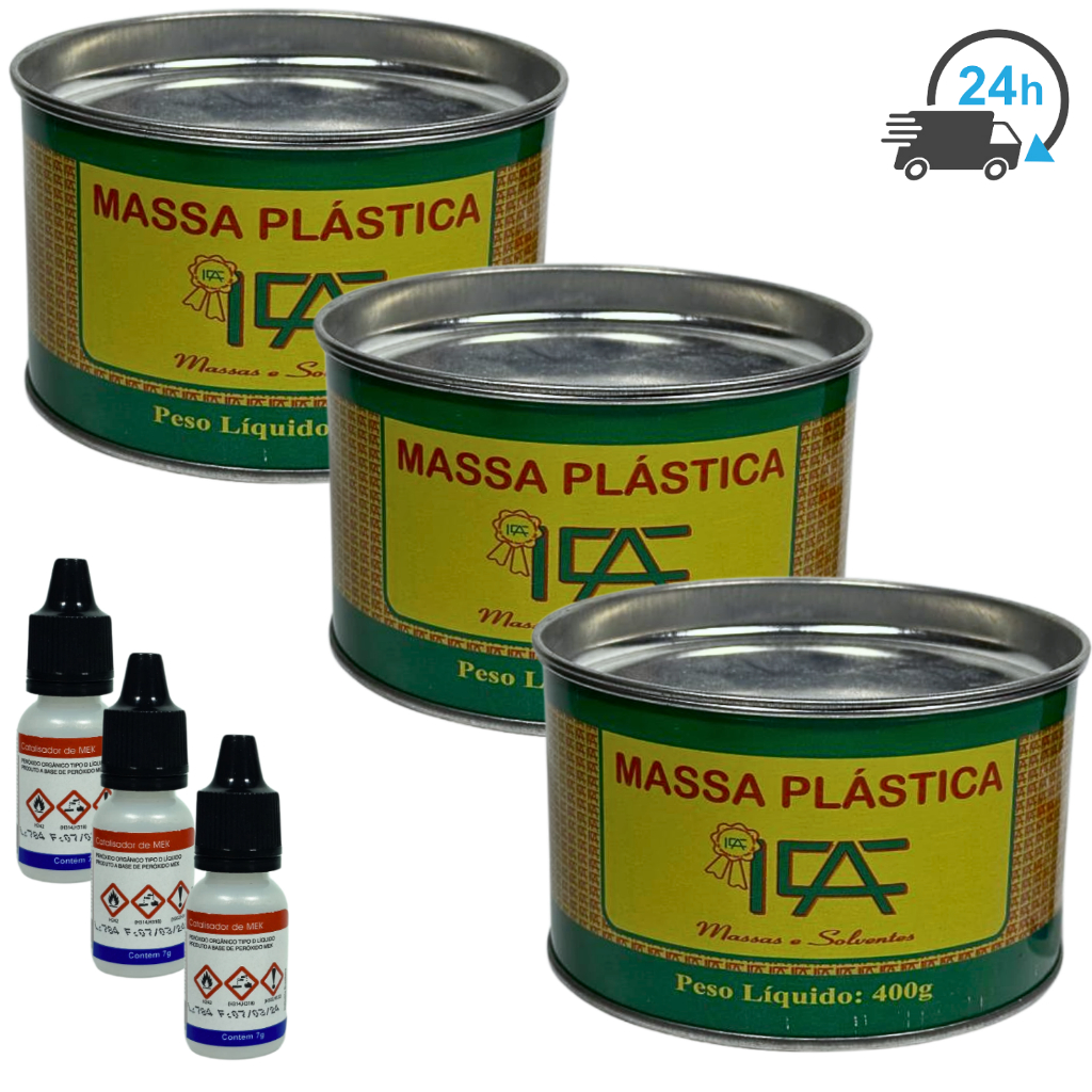 Massa Plástica Adesiva 400g Kit Com Catalisador Cor Preta / Branca / Cinza | Shopee Brasil