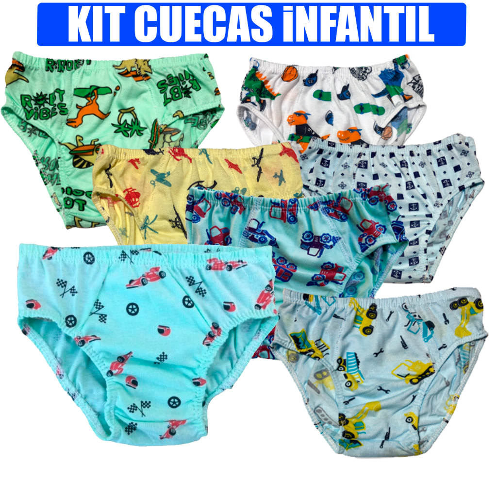 kit 10/20 cueca infantil criança menino algodão com estampa e lisa slip ...