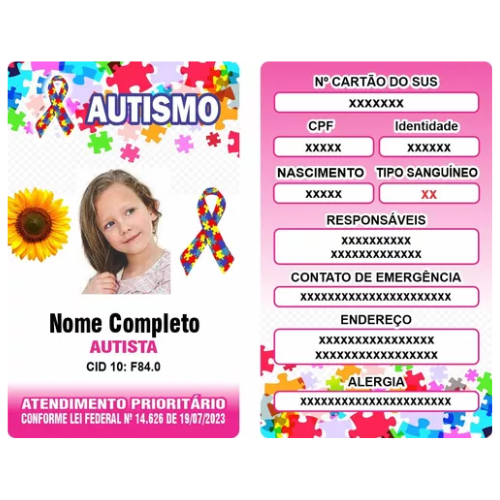 Kit 01 Cracha Cartão Personalizado Autismo e 01 Cordão Pescoço Criança ...