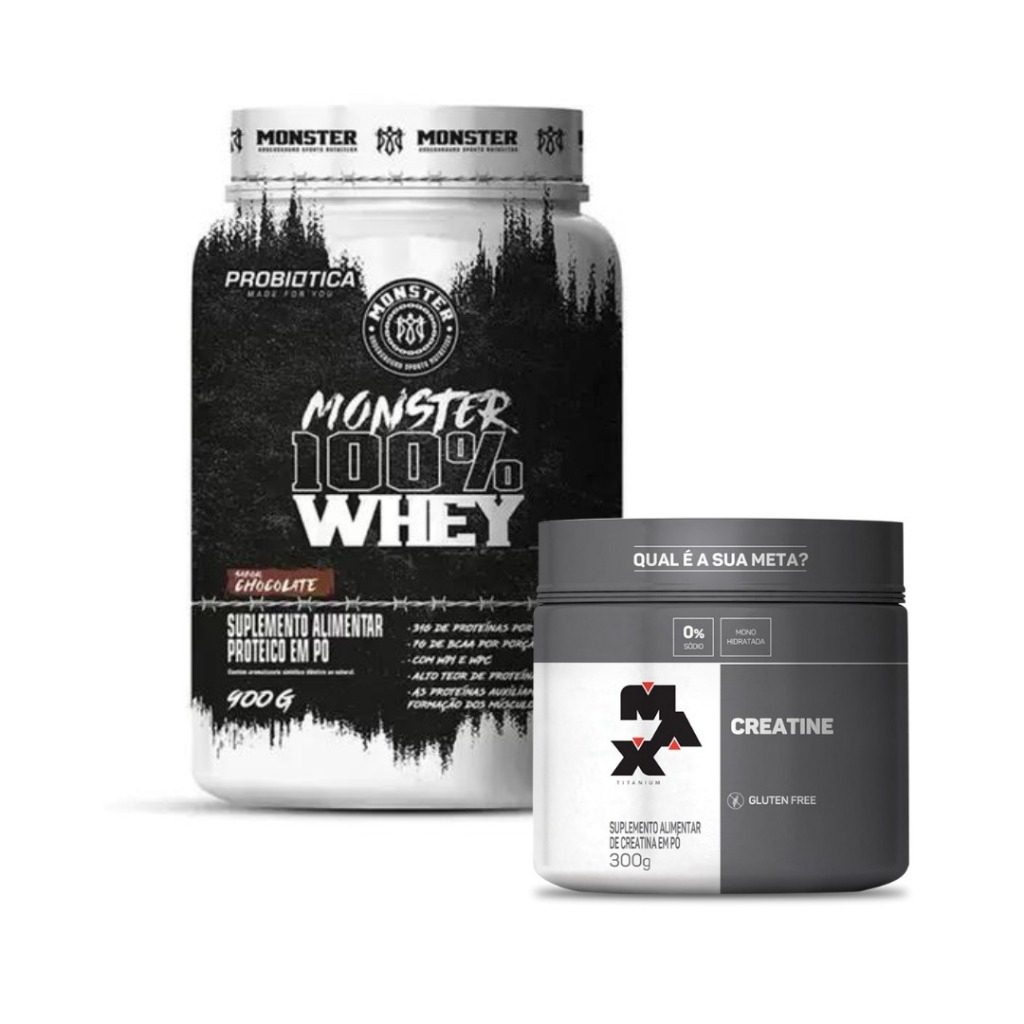 Kit 1x Whey Monster 900g Probiotica + 1x Creatina Monohidratada 300g ...