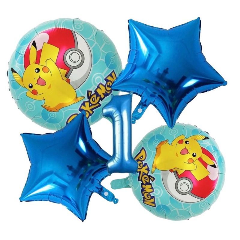 Kit C/5 Balão Metalizado Pokemon Pikachu Redondo,Estrela 45Cm+Número 40 ...