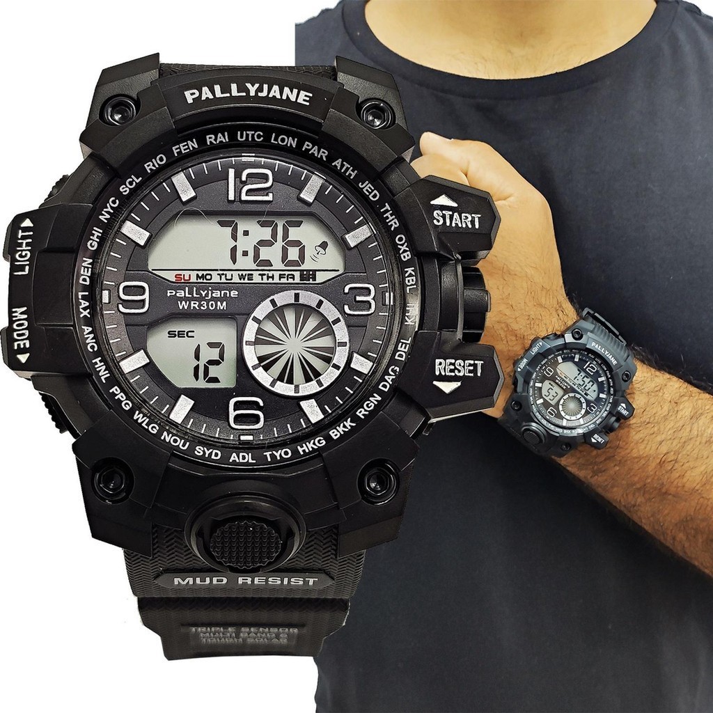 Relogio Militar Pallyjane Masculino a Prova d água Silicone Aventura Luxo Digital Esportivo ...