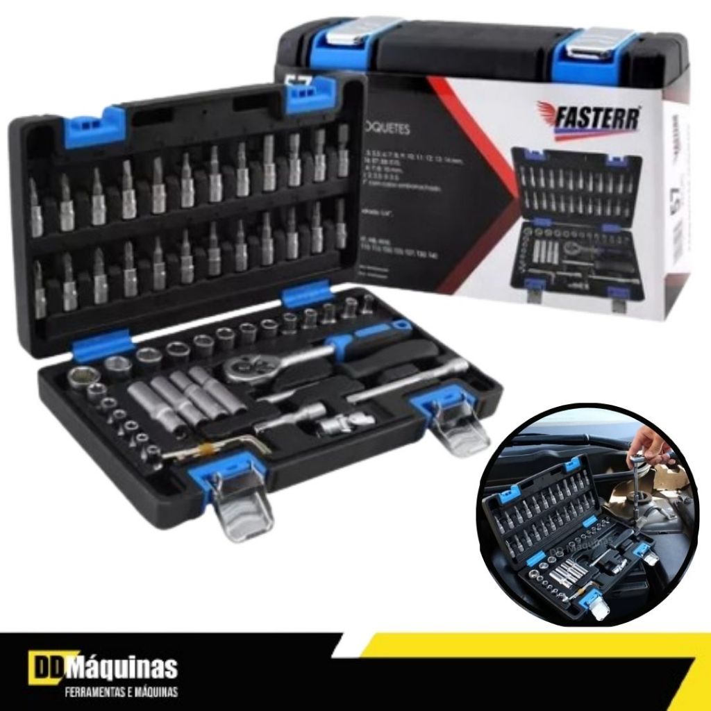 Jogo de Soquetes 1/4 de 04 a 14mm 57 Peças - Fasterr | Shopee Brasil