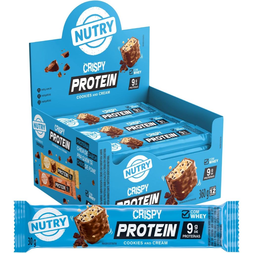 Nutry Crispy Protein Bar Cookies And Cream 360g 12un De 30g | Shopee Brasil