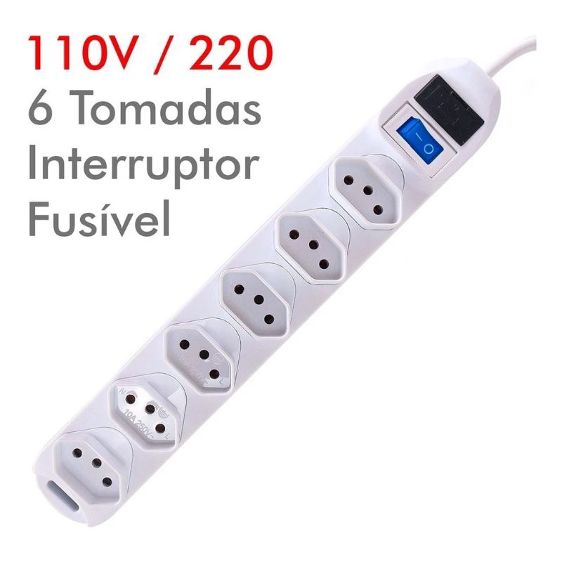 Extensão FiltroDe Linha Régua 6 Tomadas Bivolt Fusível 3 Metros SL7606 KNUP | Shopee Brasil
