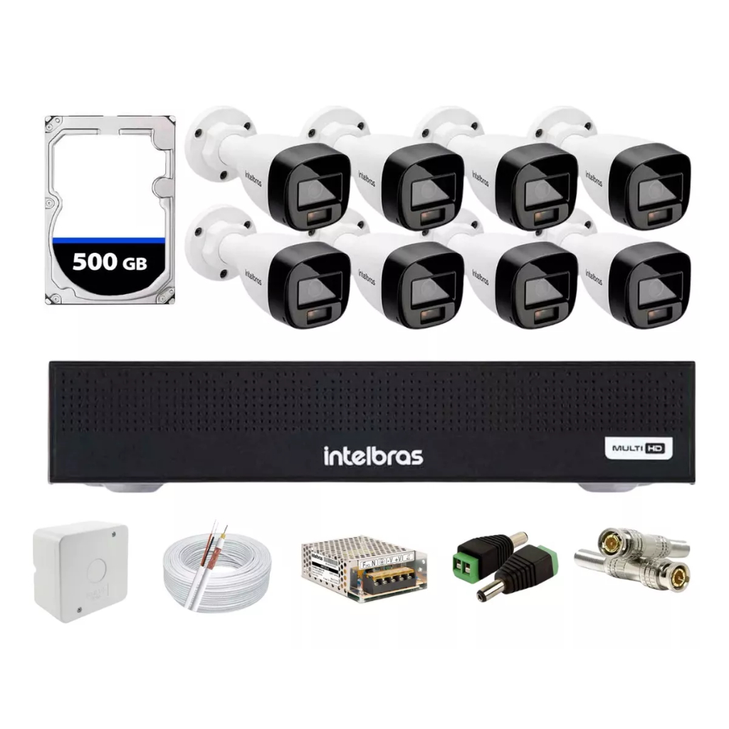 Kit 8 Cameras Intelbras 1120b Full Color Colorido Dia e Noite Dvr 8 ...