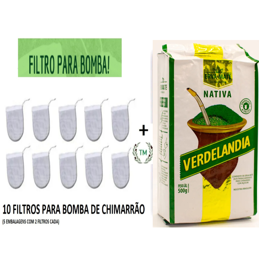 Erva Mate Chimarrão Verdelandia Nativa 500 gramas + 10 Filtros Bomba ...