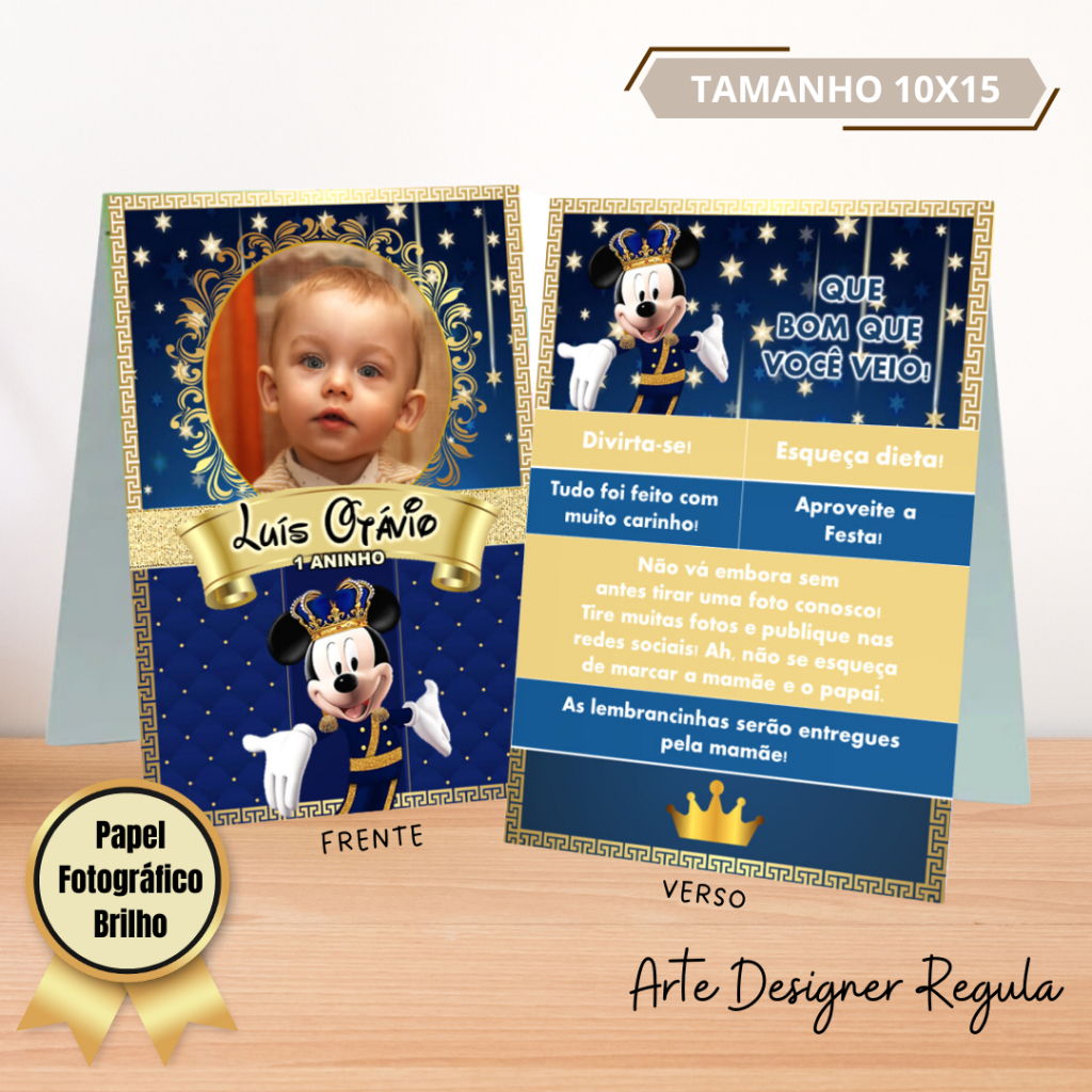 Cartão agradecimento de mesa, placa Mickey Realeza com Foto | Shopee Brasil