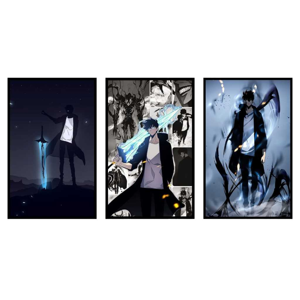 Quadro Decorativo 3 Pç Solo Leveling Sung Jin Woo Rank SSS Decoração ...