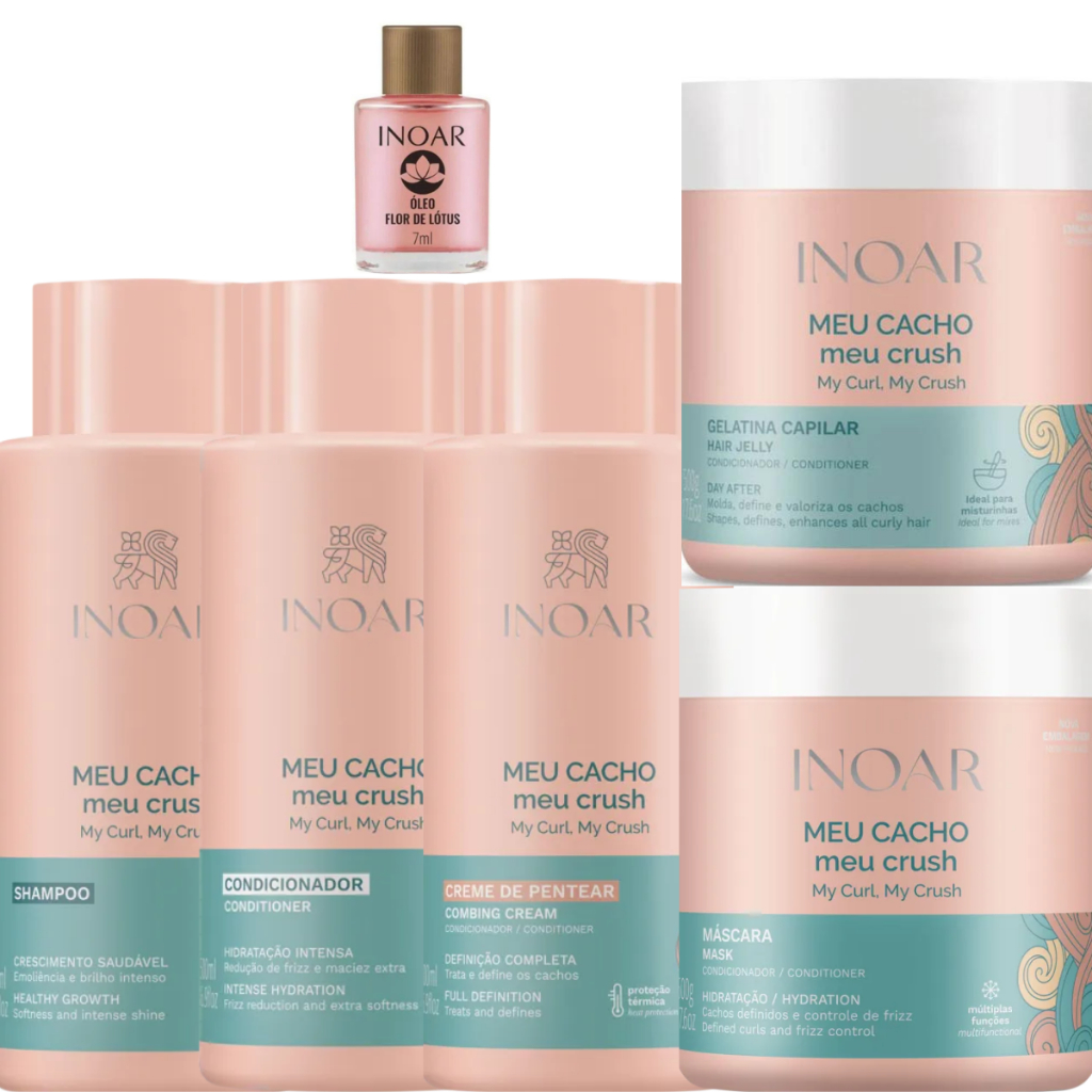 KIT INOAR MEU CACHO MEU CRUSH SH+COND+CREME DE PENTEAR+MÁSCARA+GELATINA 4X500+ÓLEO FLOR DE ...