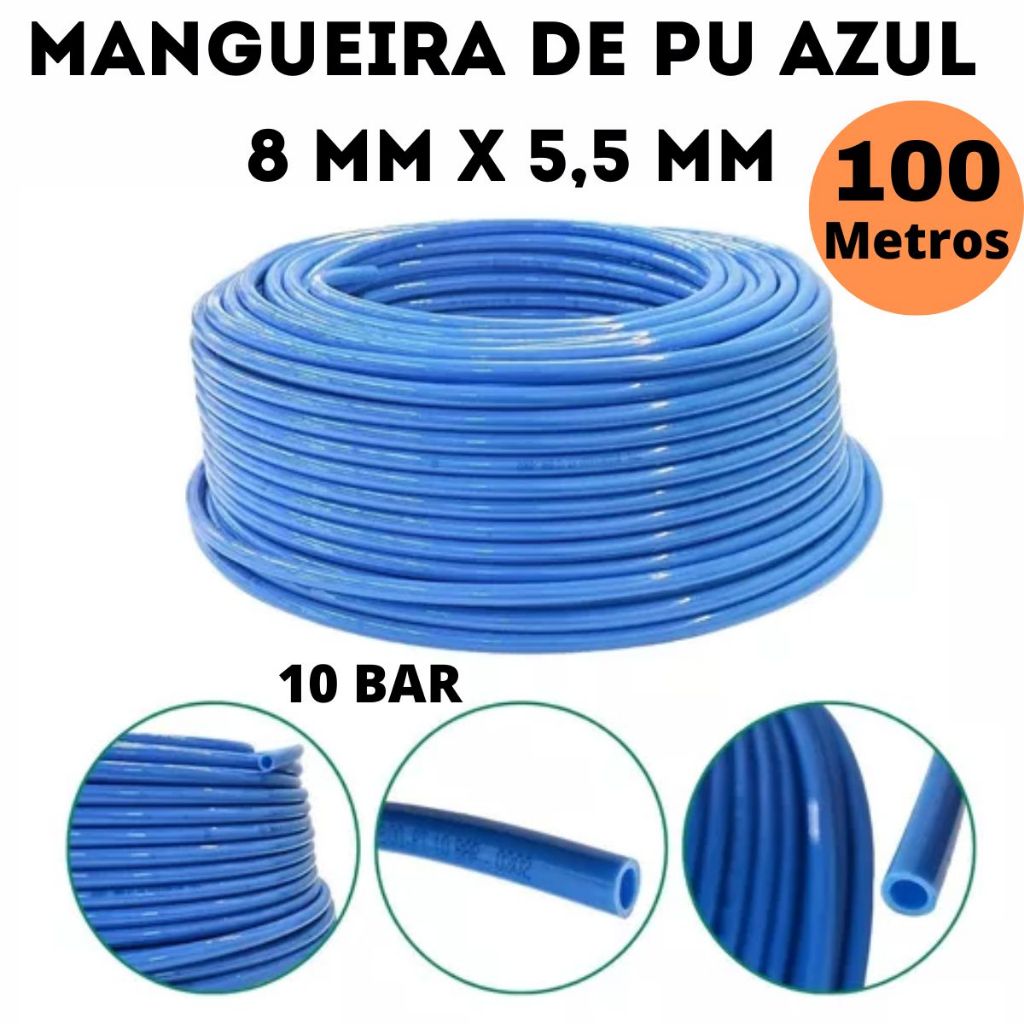 Mangueira Pneumática Tubo Pu (poliuretano) 8mm x 5,5mm (100 Metros) | Shopee Brasil