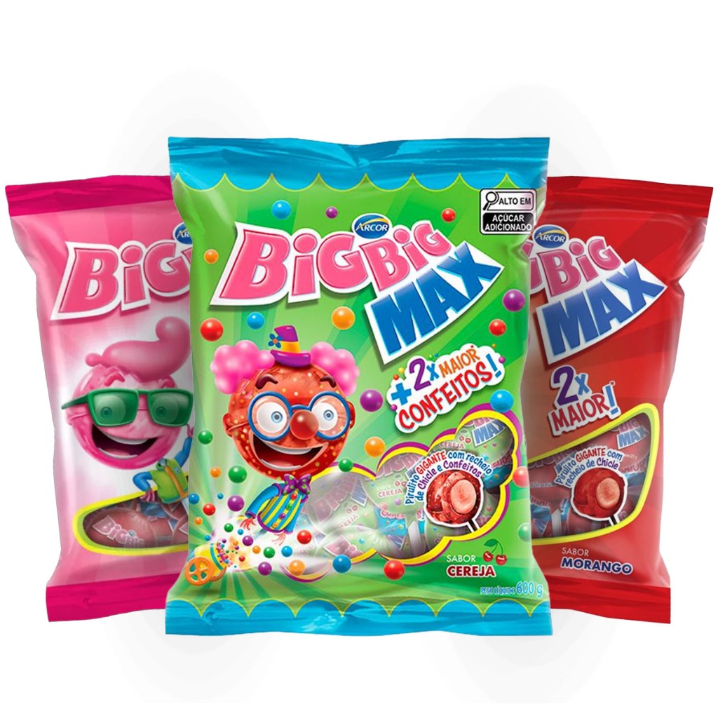 Pirulito Big Big Max Rech. Chicle 2x Maior Sabores Pct 600g | Shopee Brasil