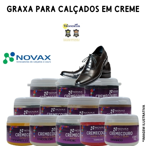 Creme Couro Novax 60g renovador, graxa, sapatos, tênis, bota, jaqueta ...