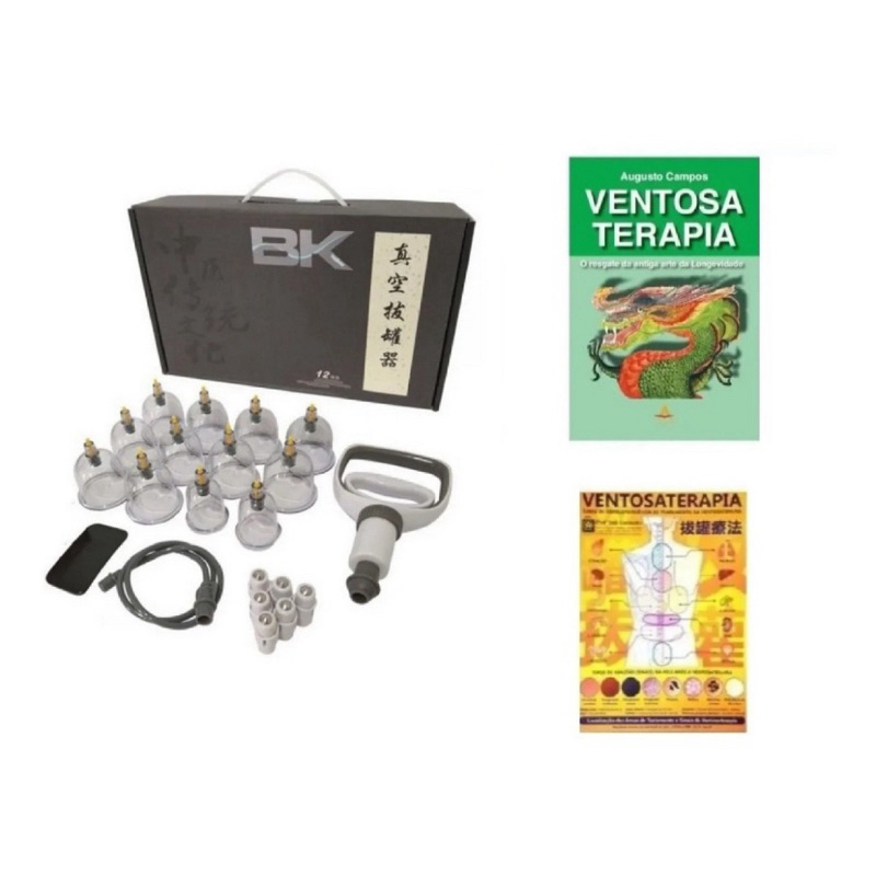 Kit Ventosa Bk Com 12 Copos + Mapa+ Livro Ventosaterapia | Shopee Brasil