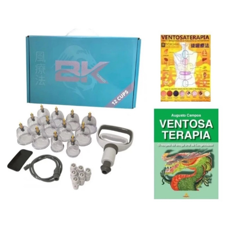 Kit Ventosa Bk Com 12 Copos + Mapa+ Livro Ventosaterapia | Shopee Brasil
